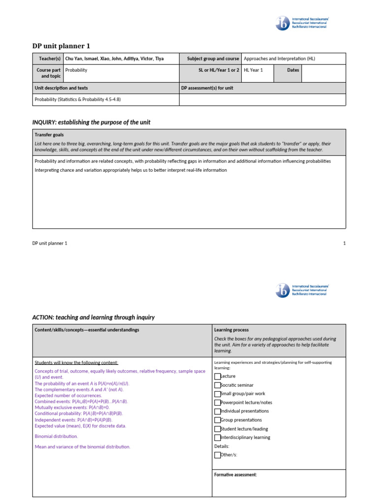Draft DP Unit Planner (Style 1) | PDF | Probability | Probability ...