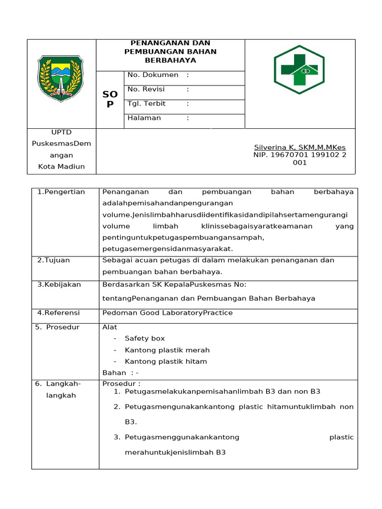 8 SOP Rev PENANGANAN DAN PEMBUANGAN BAHAN BERBAHAYA | PDF
