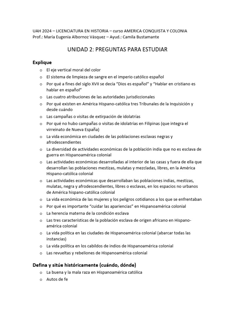 AmCC Unidad 2 Preguntas para Estudiar | PDF | America latina