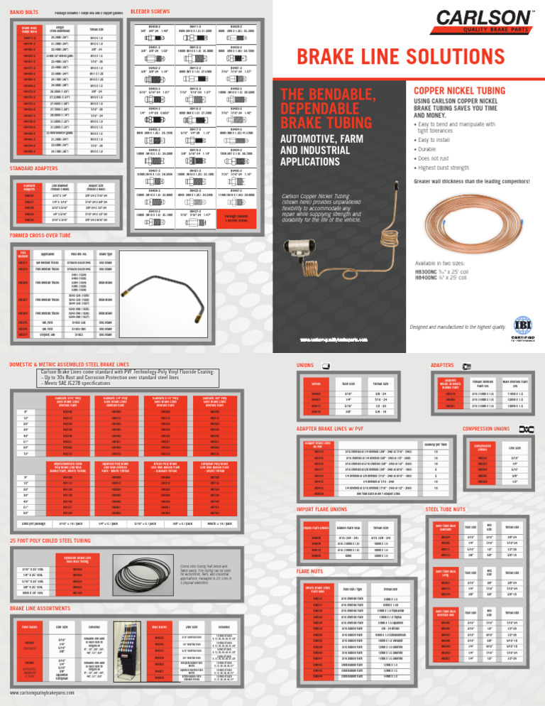 Carlson Brake Lines HiRes 101617 | PDF | Pipe (Fluid Conveyance) | Screw