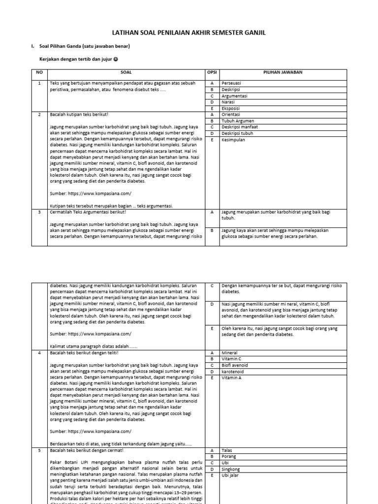 LATIHAN SOAL PENILAIAN AKHIR SEMESTER GANJIL KELAS XI FIX | PDF