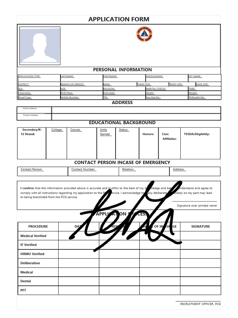 PCG Recruitment Application Form-1 | PDF | Philippines