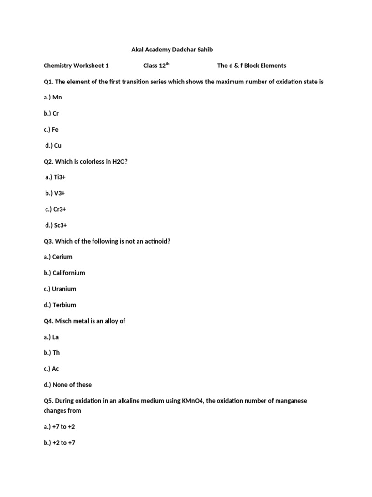D and F Block Worksheet 1 | PDF
