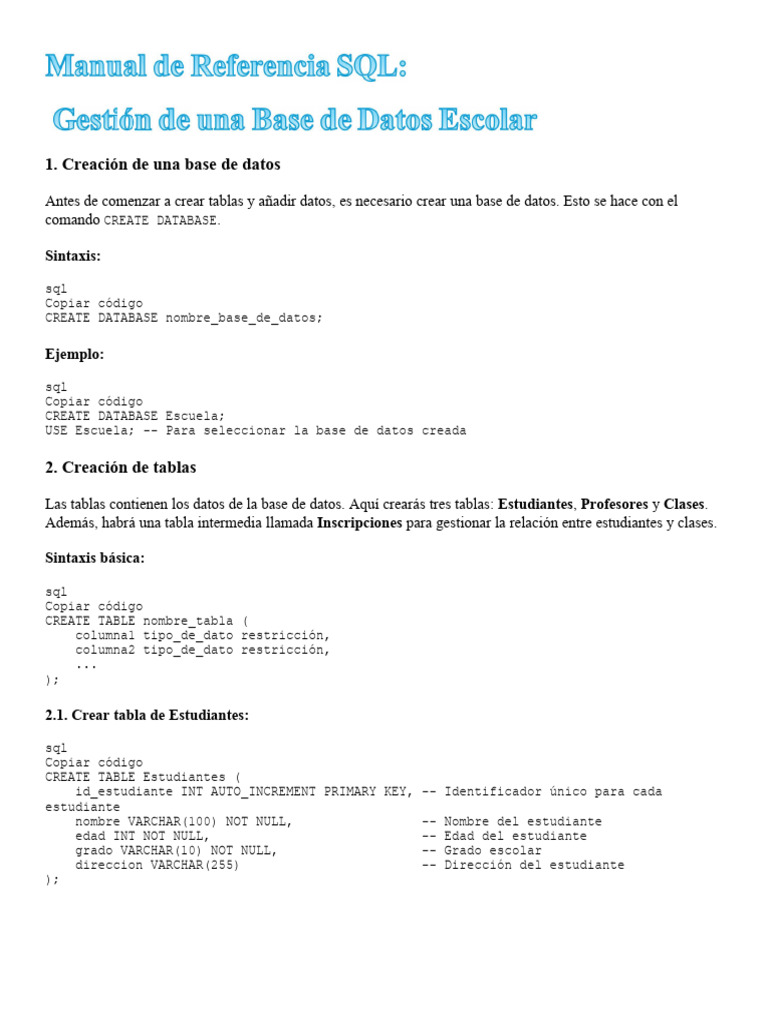 Manual de Referencia SQL | PDF | SQL | Modelo de datos