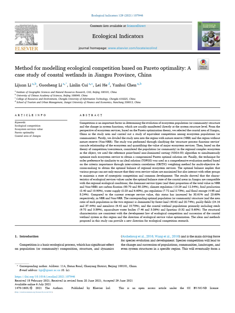 Method For Modelling Ecological Competition Based On Pareto o - 2021 ...