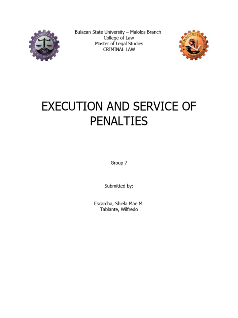 Group 7 - Execution and Service of Penalties Report Summary | PDF | Probation | Sentence (Law)