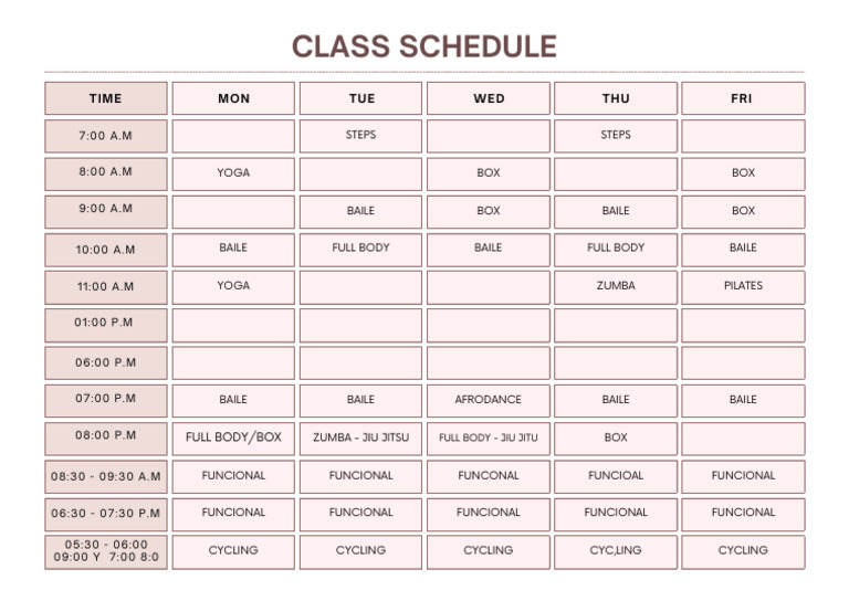 Pink and White Playful Illustrated Class Schedule | PDF