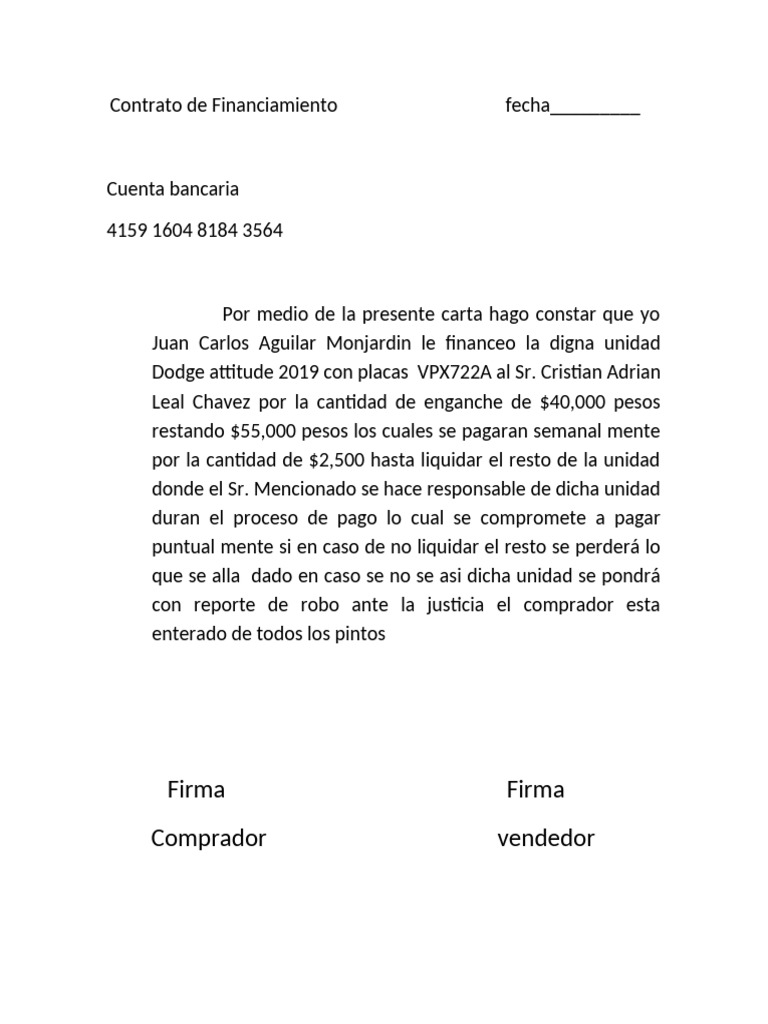 Contrato de Financiamiento Fecha | PDF