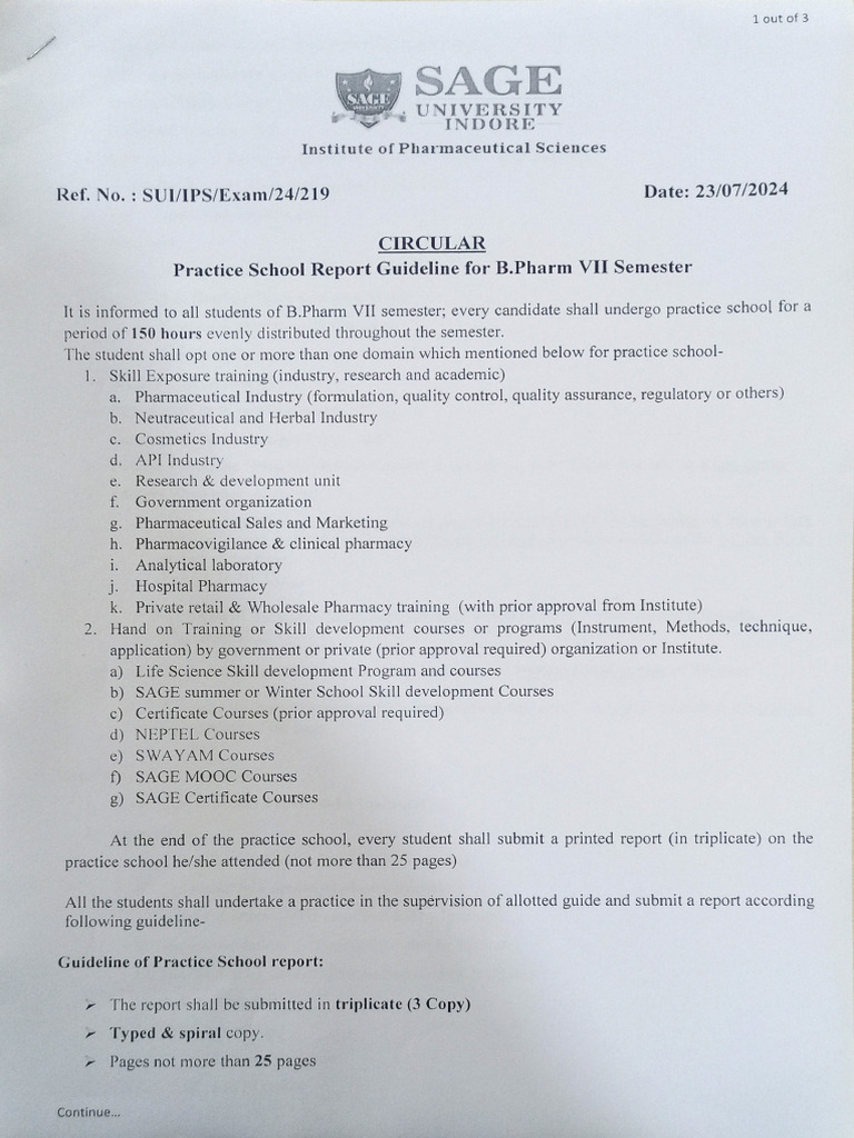 Circular -Practice School Guidelines | PDF