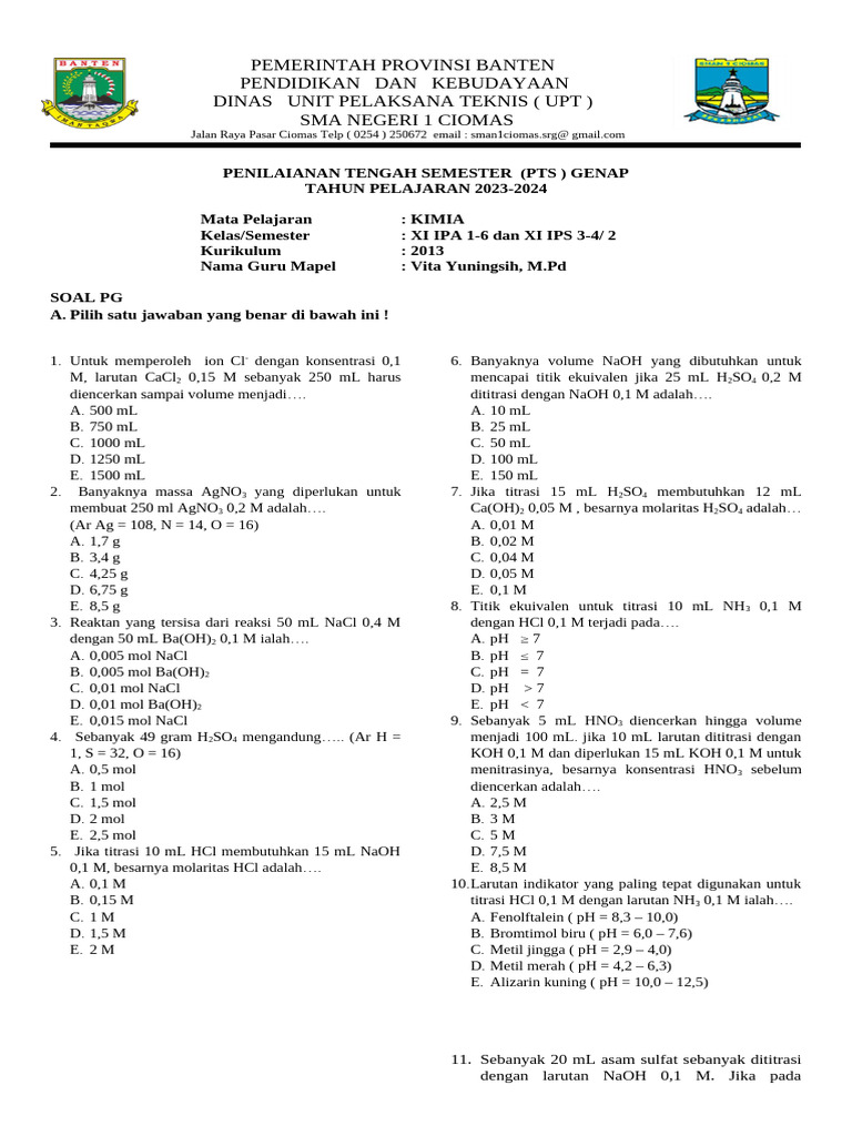SOAL PTS GENAP TITRASI | PDF