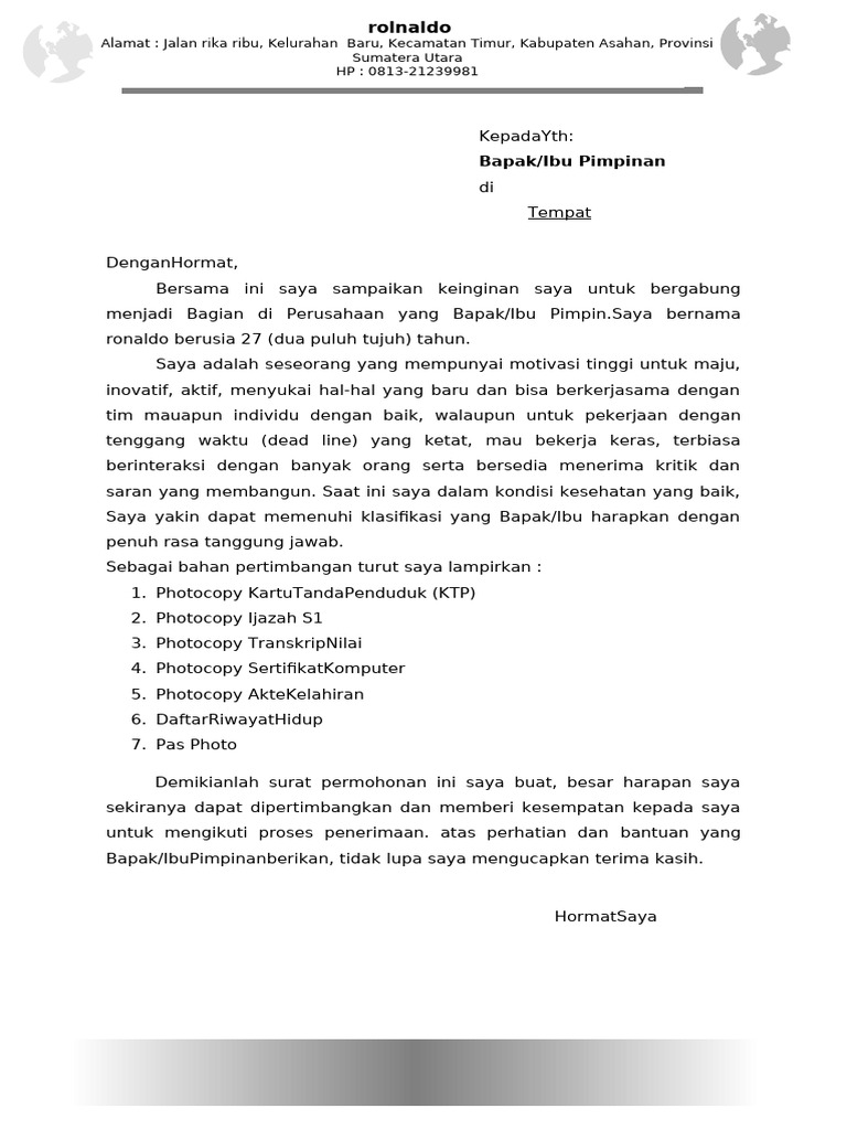 Surat Lama Lamaran Kerja | PDF