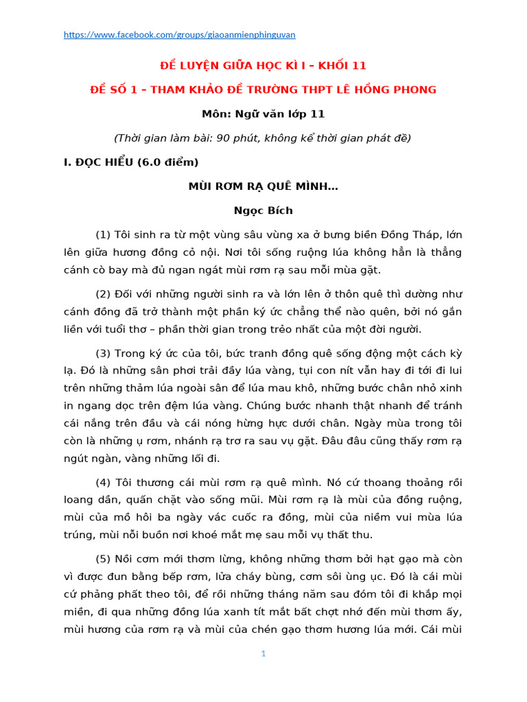 ĐỀ KHỐI 11 HK1 | PDF