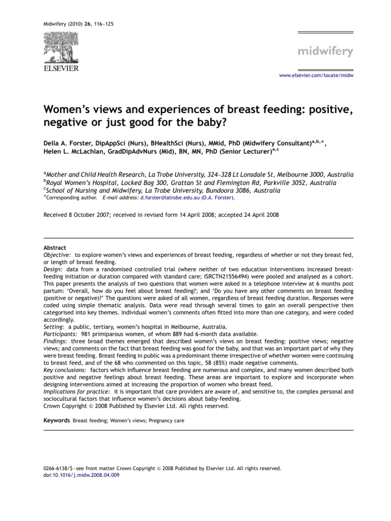 Women S Views and Experiences of Breast Feeding Positive Negat - 2010 ...