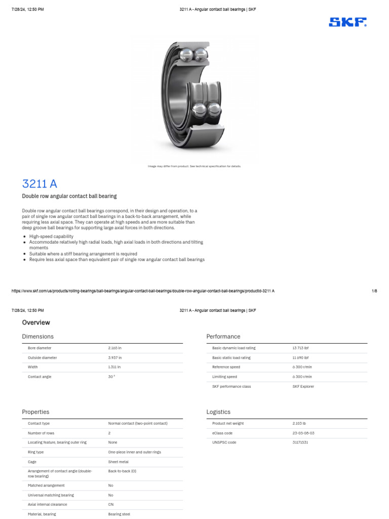 3211 A - Angular Contact Ball Bearings - SKF | PDF | License | Bearing (Mechanical)