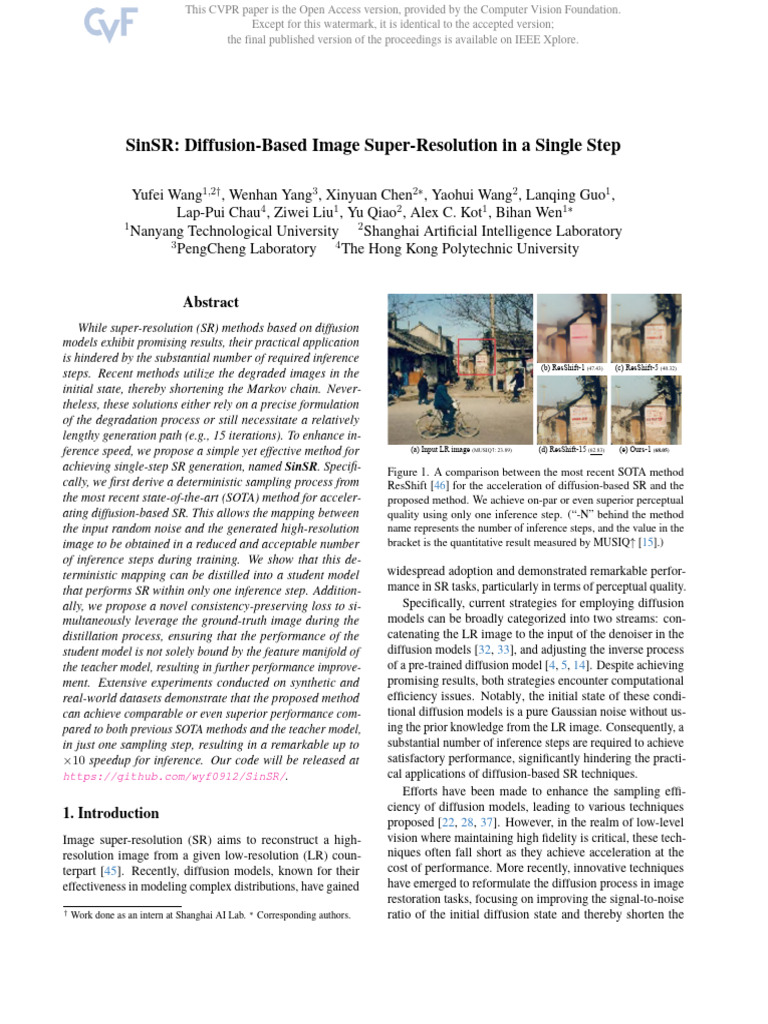 SinSR- Diffusion-Based Image Super-Resolution in a Single Step | PDF | Statistical Inference ...