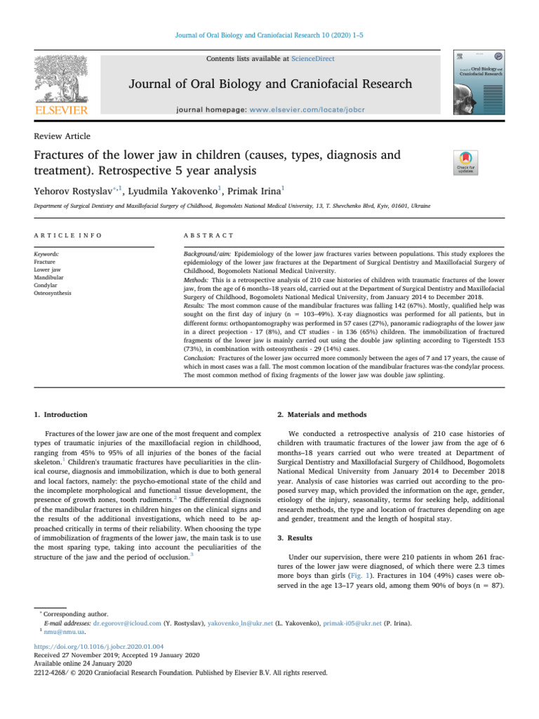 Fractures of The Lower Jaw in Children (Causes, Types, Diagnosis) | PDF