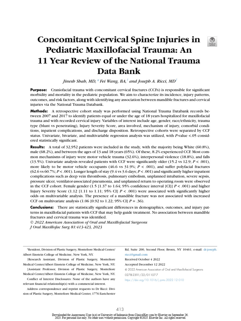 Concomitant Cervical Spine Injuries in Pediatrics maxillofacial Trauma ...
