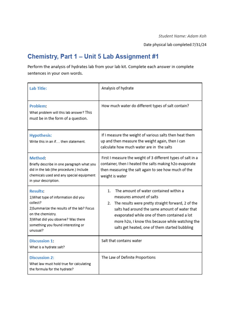 Analyzing Hydrates in Chemistry Lab | PDF | Mole (Unit) | Chemistry