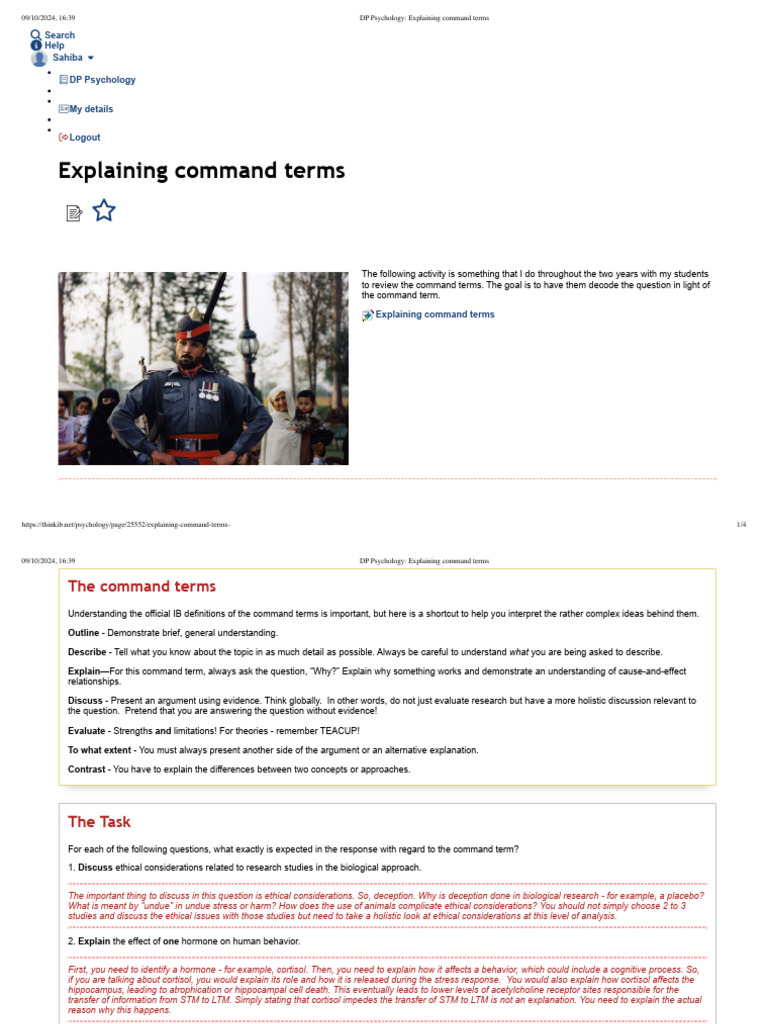 DP Psychology_ Explaining command terms | PDF | Theory | Psychology