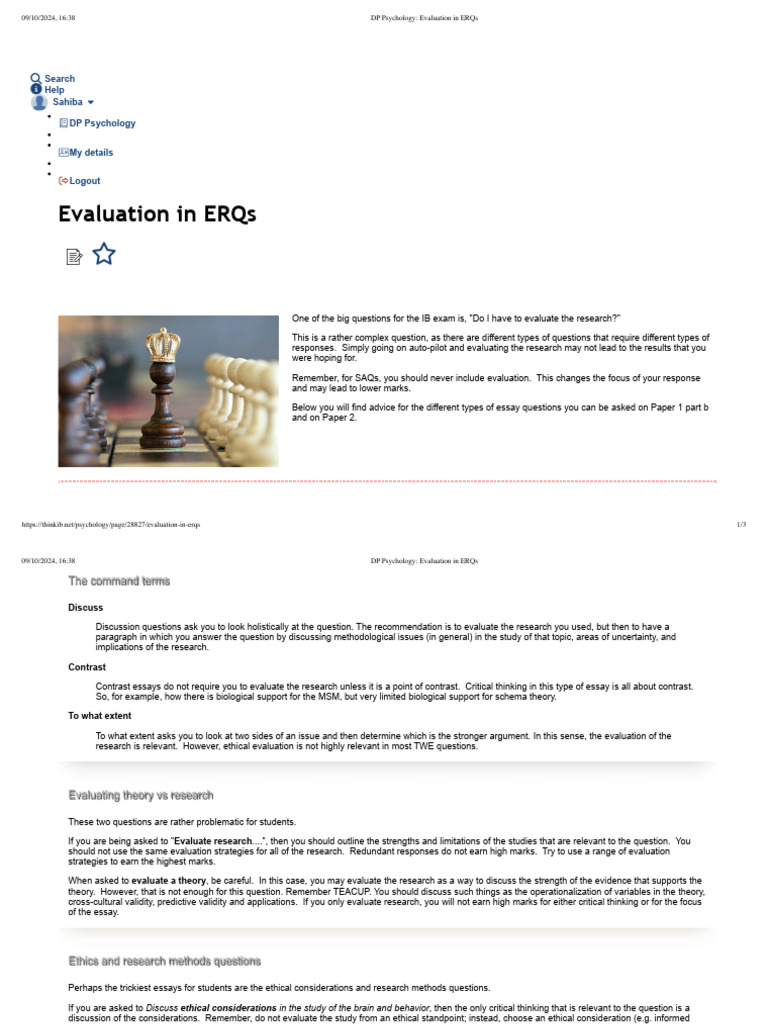 DP Psychology - Evaluation in ERQs | PDF | Validity (Statistics ...