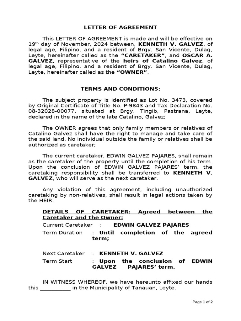 Letter of Agreement - Galvez | PDF | Property Law | Private Law