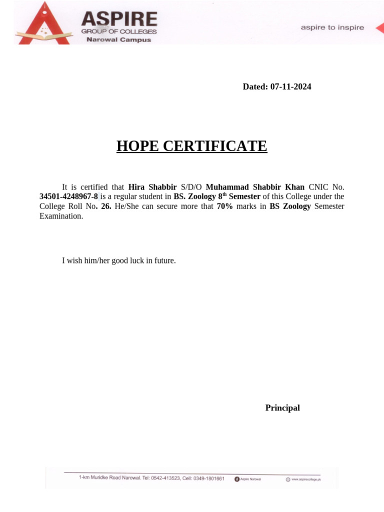 BS Hope Certificate | PDF