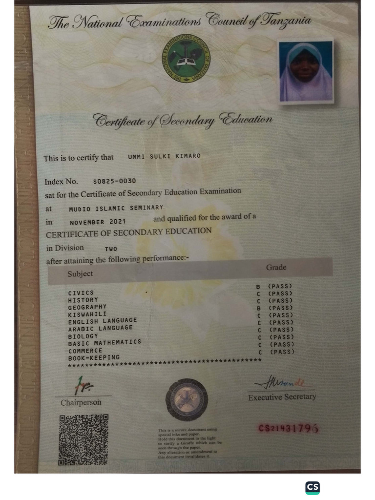 Form Four Certificate | PDF