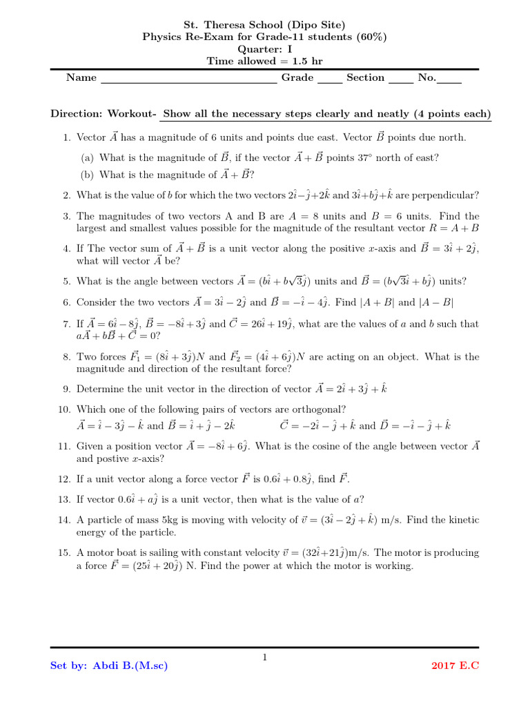 Phy G11 Re-Exam | PDF | Euclidean Vector | Force