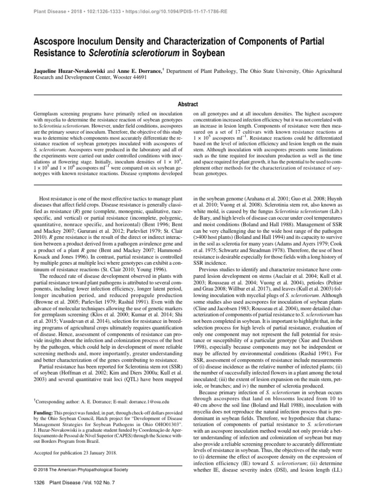 Ascospore Inoculum Density and Characterization of Partil Resistence To ...