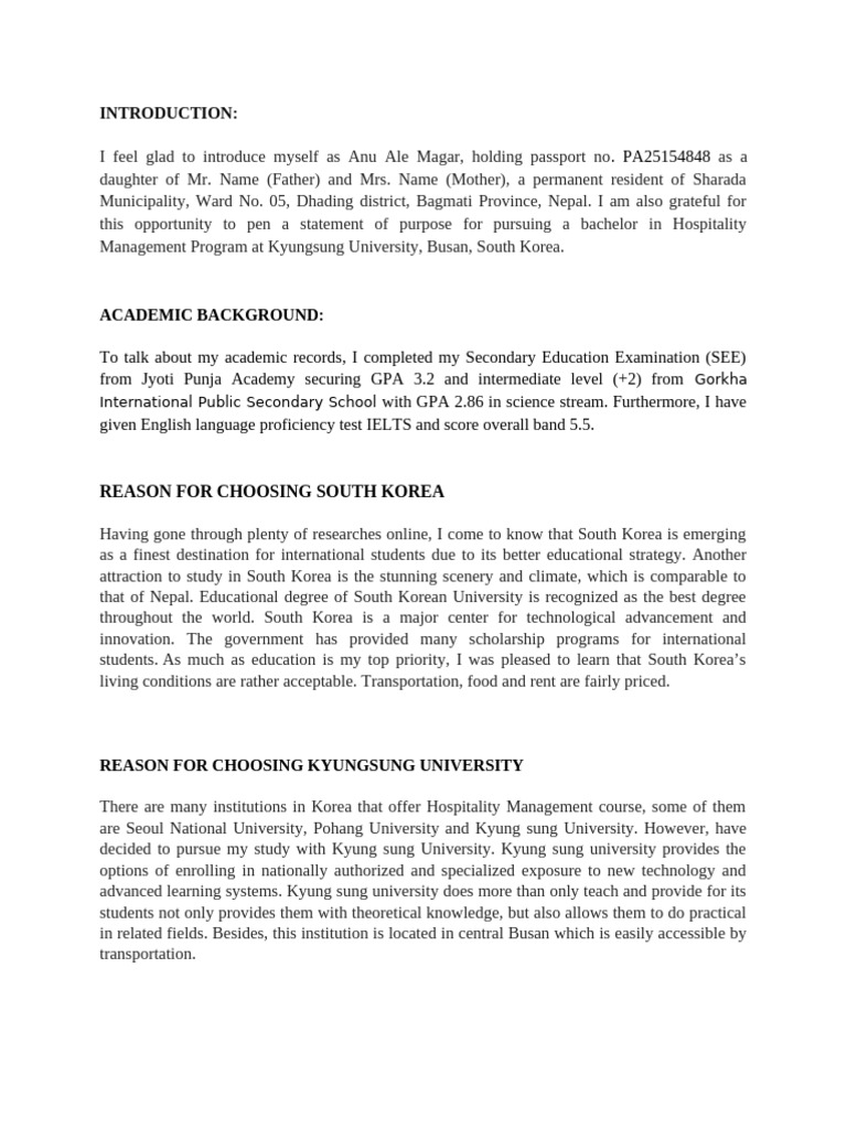 SOP SAMPLE(GHM) (1) | PDF