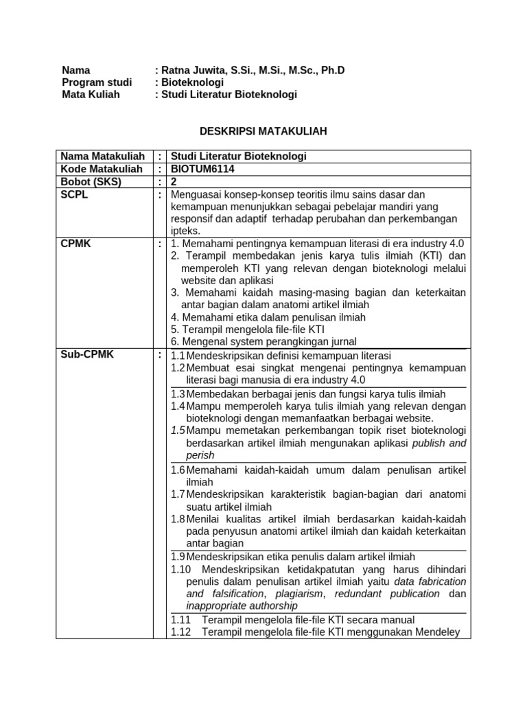 RPS Dan SAP - Ratna Juwita - Peer Teaching Ke-2 - Pertemuan 9 | PDF