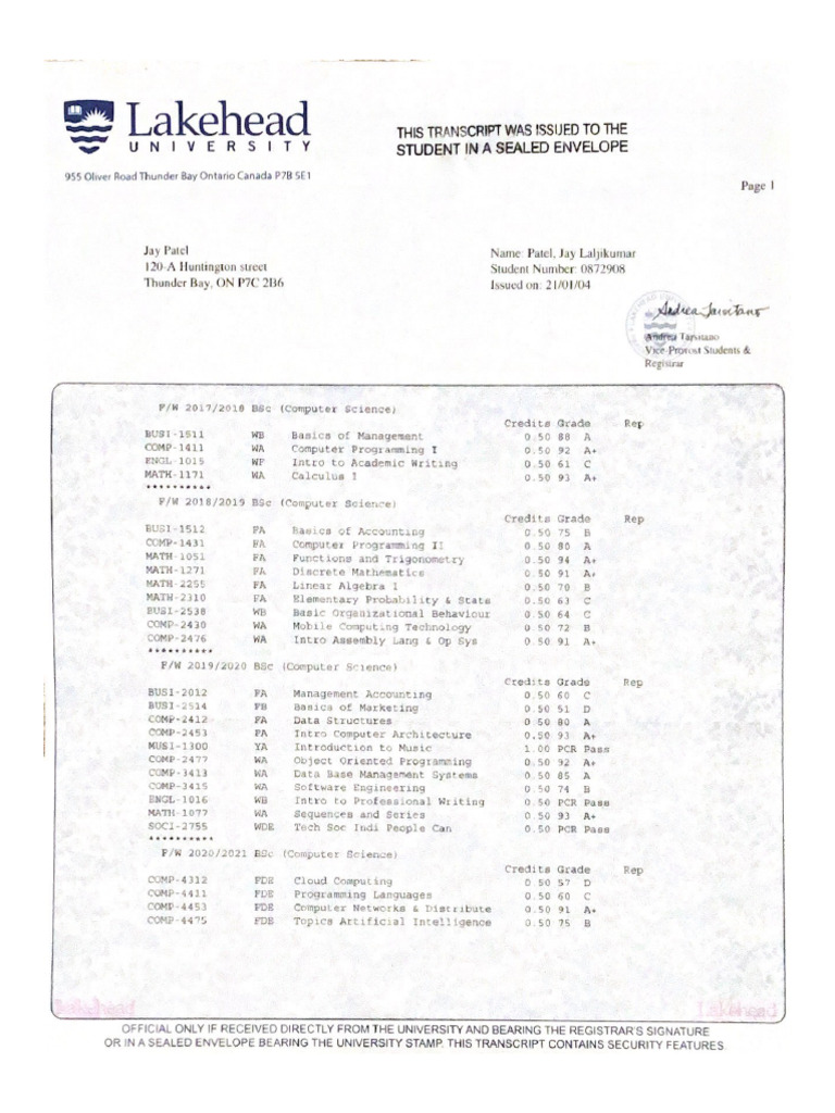 Final Official Transcript | PDF