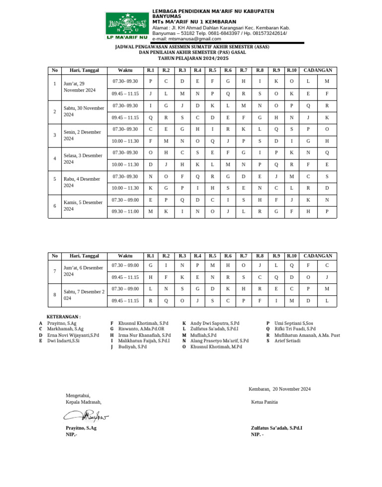 JADWAL PENGAWAS ASAS 2024 | PDF