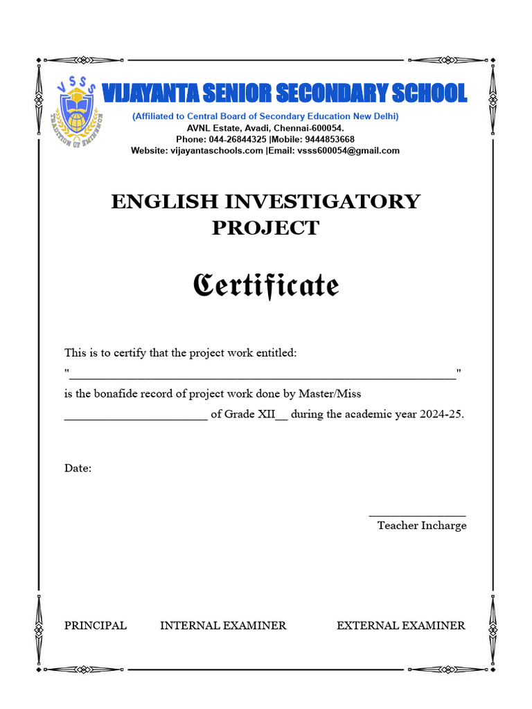 English Investigatory Project Certificate | PDF