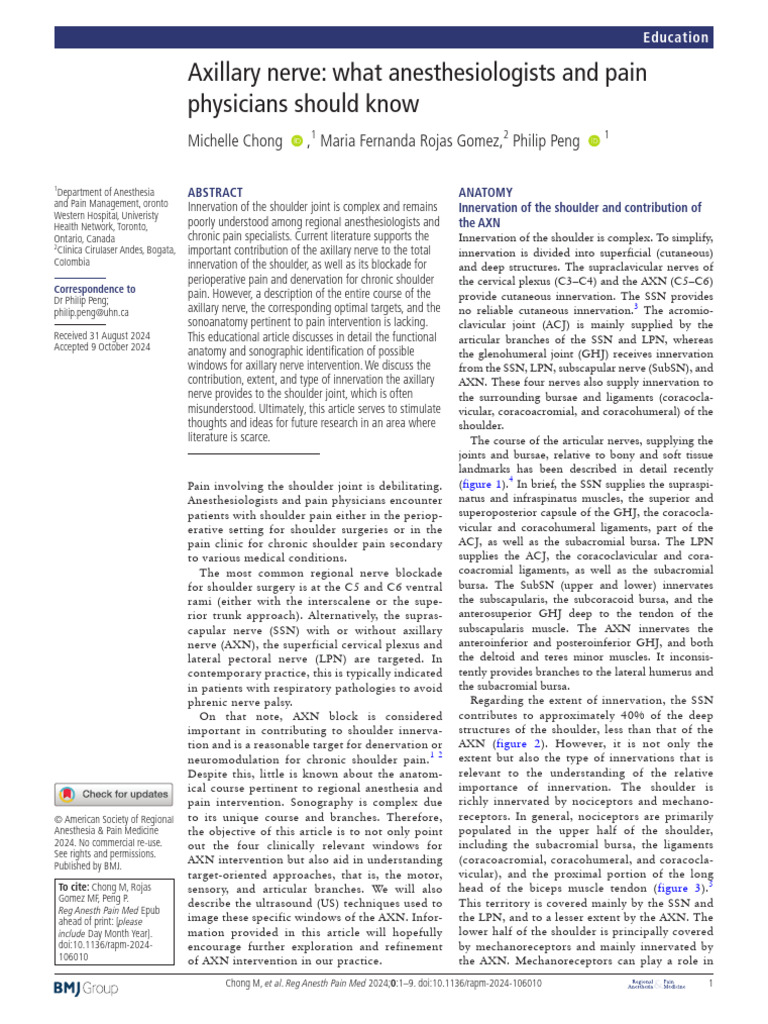 Axillary Nerve: What Anesthesiologists and Pain Physicians Should Know ...