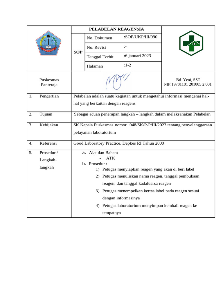 Panduan Pelabelan Reagensia Laboratorium | PDF
