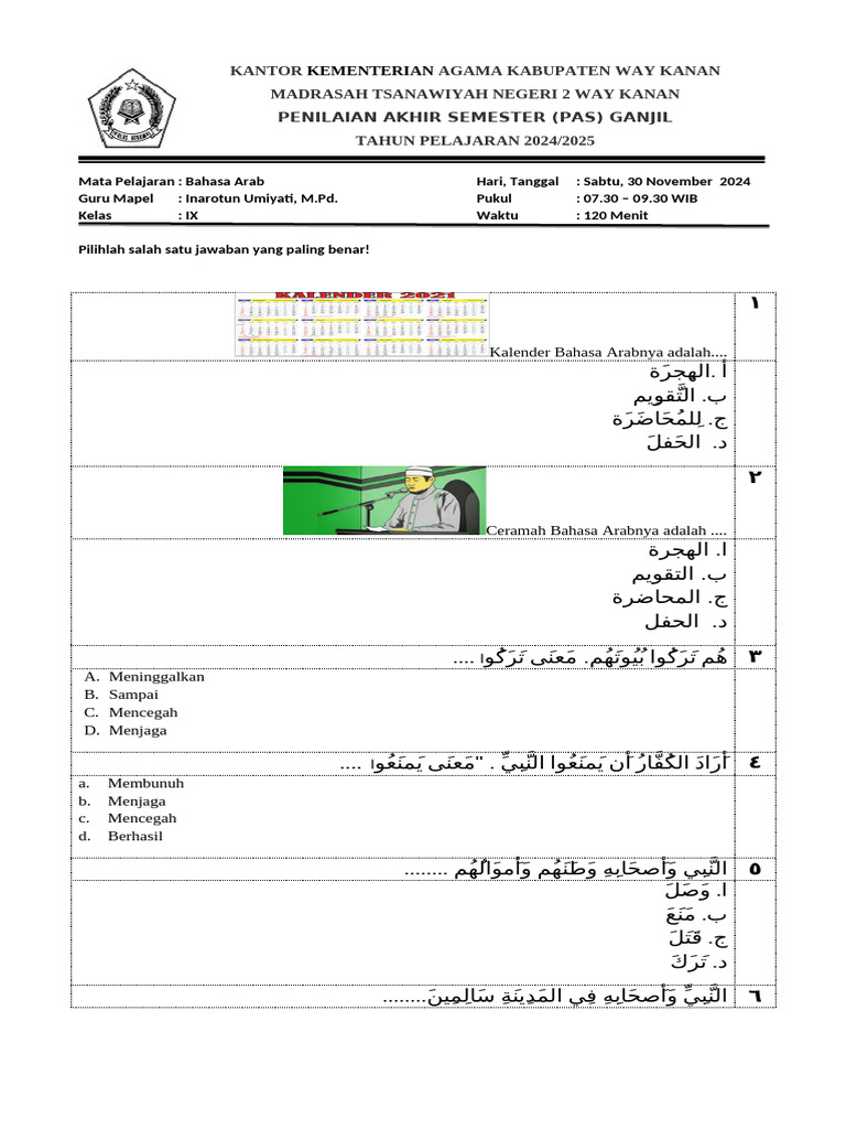 SOAL PAS Smt. GANJIL - BA - KLS - 9 | PDF