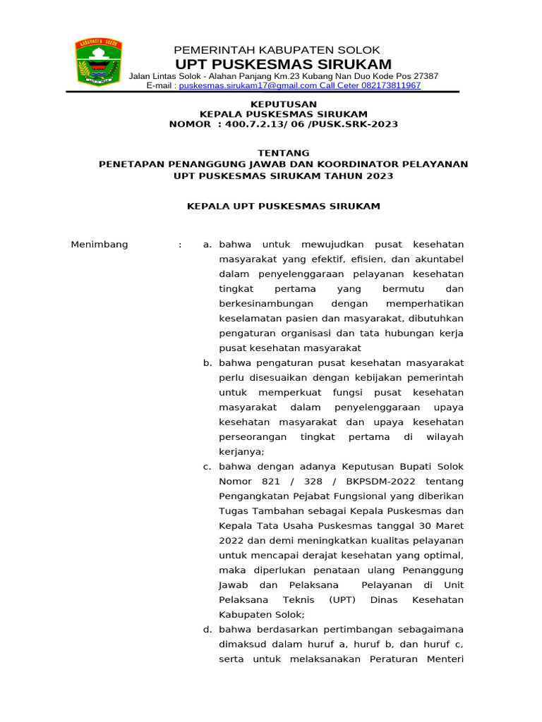 A. SK PJ DAN KOORDINATOR PELAYANAN 2023 Ok | PDF