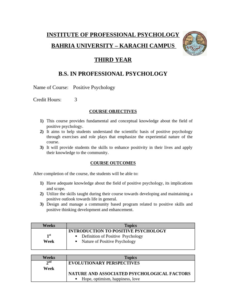 Positive Psychology Course Outline 26032023 124918am | PDF | Positive ...
