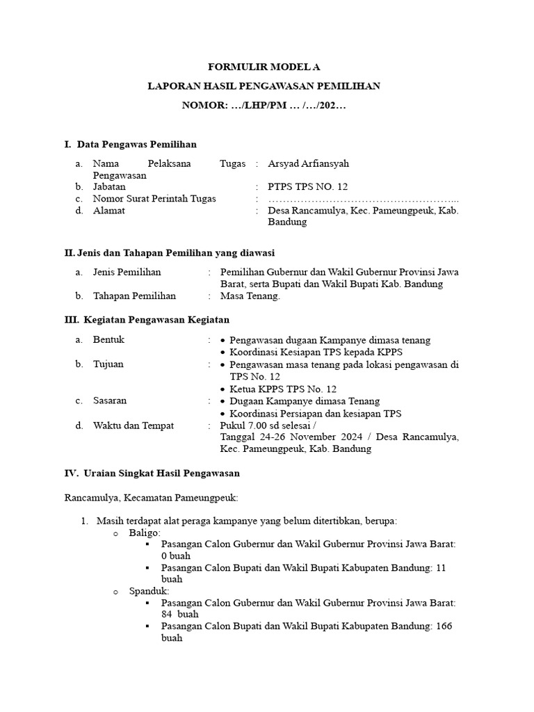 Formulir Model A PTPS 12 Masa Tenang | PDF