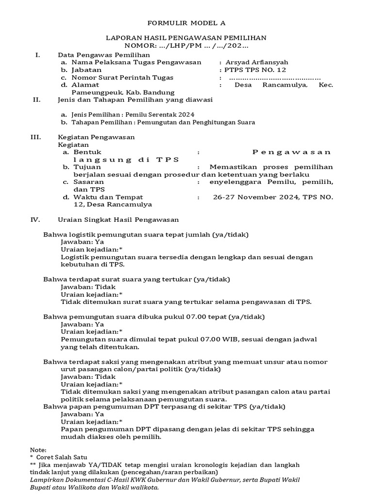 Laporan Pengawasan Pemilu 2024 TPS 12 | PDF