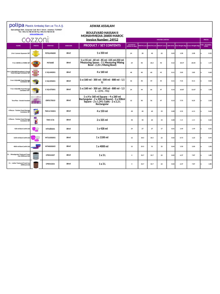 Cozzoni - Aswak Assalam PI - 20.11.2024 | PDF