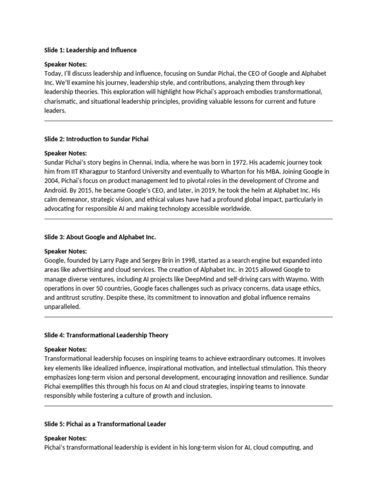 Speaker Notes . .'' | PDF | Leadership | Transformational Leadership