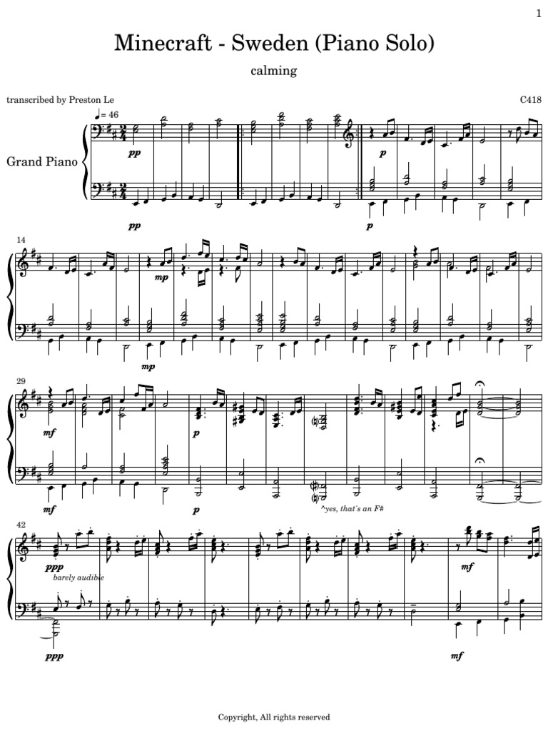 Minecraft - Sweden (Piano Solo) | PDF