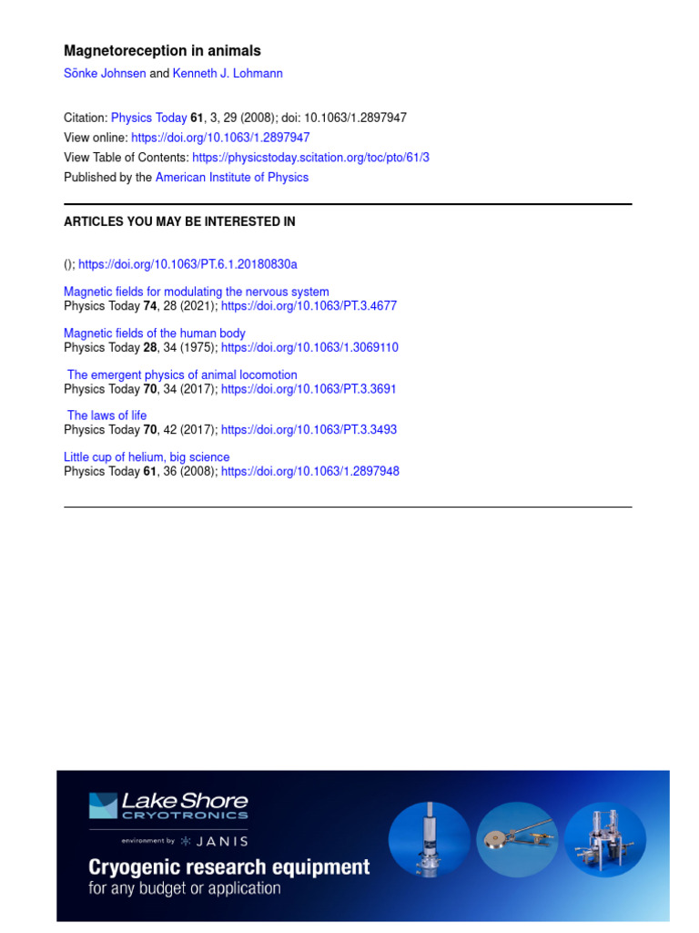 Magnetoreception in Animals | PDF | Magnetism | Ferromagnetism