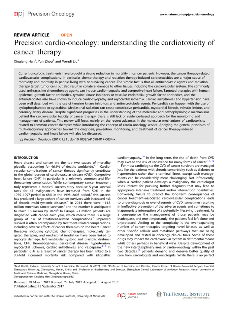 Nature Partner Journals. Precision Cardiooncology, Understanding The ...