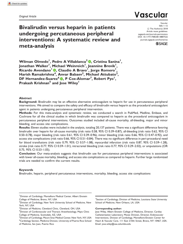 Wilman Olmedo Bivalirudin Versus Heparin in Patients | PDF ...