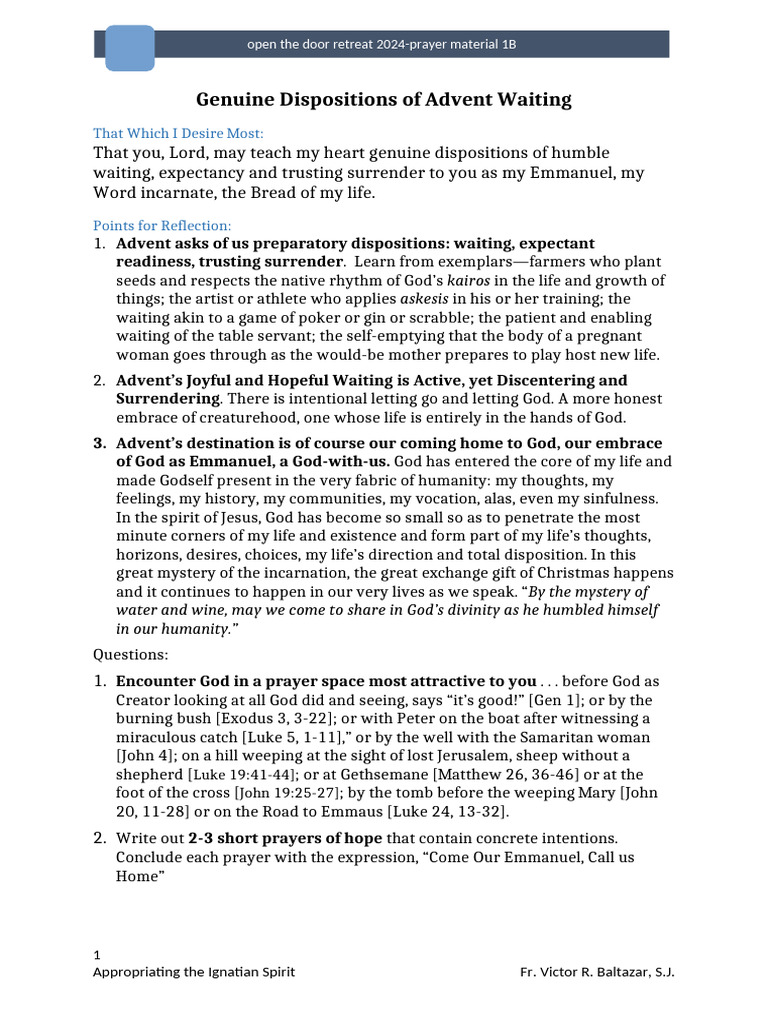 Open The Door Prayer Material 1B | PDF | Advent | Religious Belief And ...