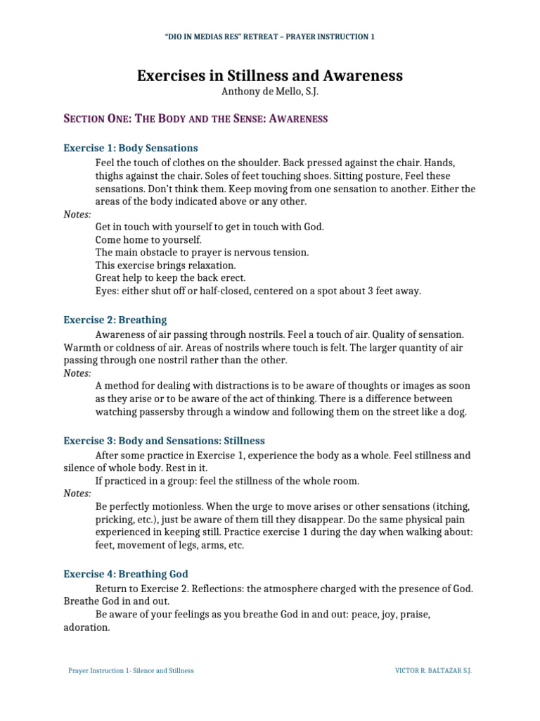 Exercises in Stillness and Awareness | PDF | Prayer | Christian Mysticism