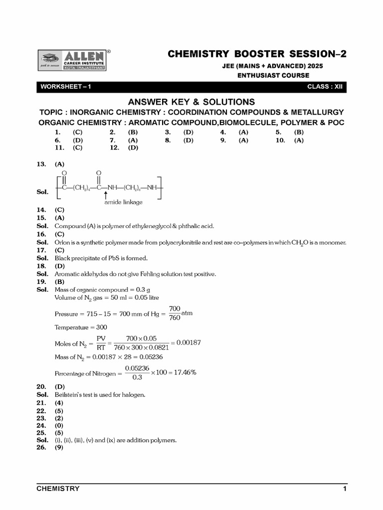WORKSHEET - 1_CHEM_SOl | PDF